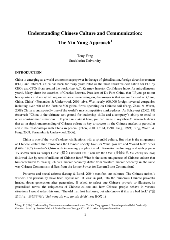 (PDF) Fang, T. (2014, book chapter), Understanding Chinese culture and ...