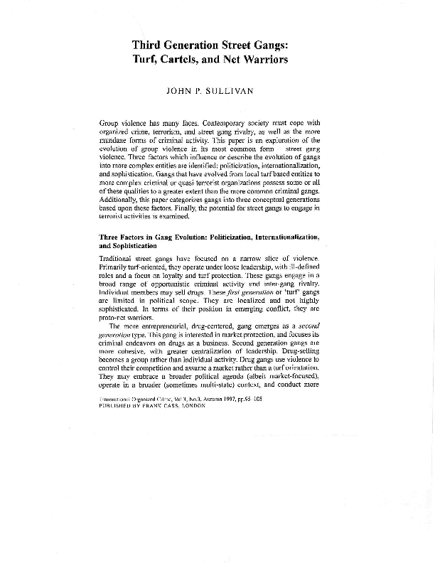 (PDF) Third Generation Street Gangs: Turf, Cartels, and Net Warriors