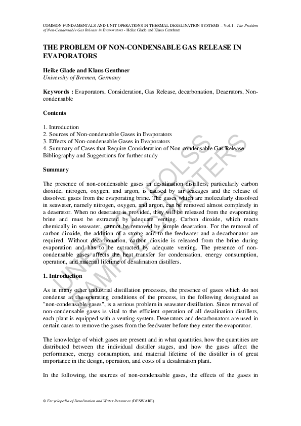 (PDF) THE PROBLEM OF NON-CONDENSABLE GAS RELEASE IN EVAPORATORS