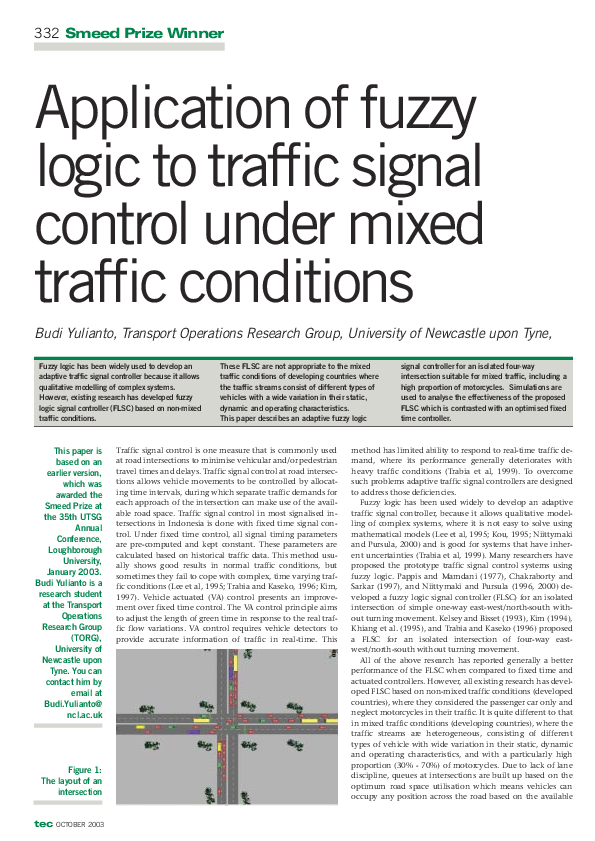 (PDF) Application of fuzzy logic to traffic signal control under mixed traffic conditions.