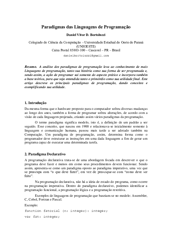 (PDF) Paradigmas das Linguagens de Programação
