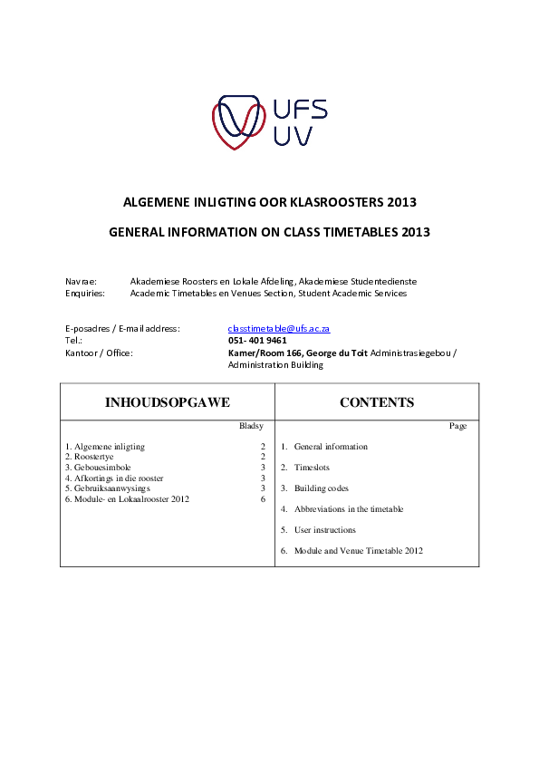 (PDF) ALGEMENE INLIGTING OOR KLASROOSTERS 2013 GENERAL INFORMATION ON ...