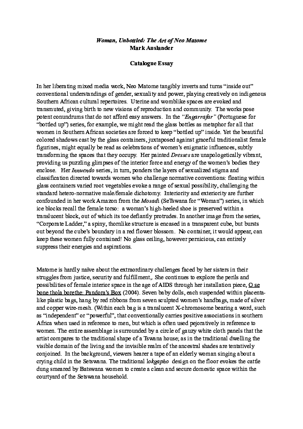 (PDF) Woman, Unbottled; The Art of Neo Matome
