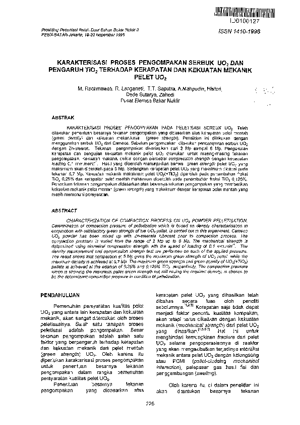 (PDF) KARAKTERISAS! PROSES PENGOMPAKAN SERBUK UO2 DAN PENGARUH TiO2 ...