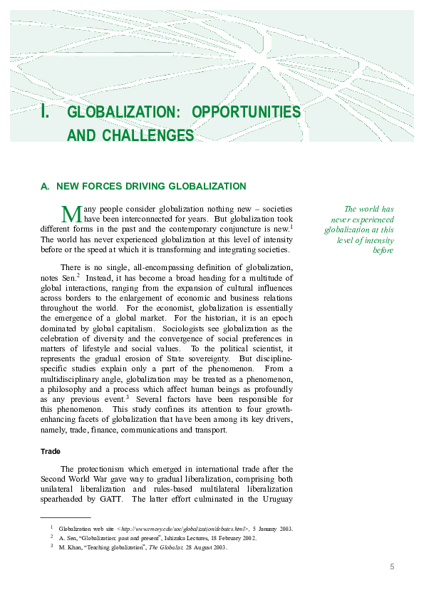 (PDF) I. GLOBALIZATION: OPPORTUNITIES AND CHALLENGES