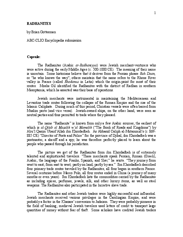 (DOC) The Radhanite Merchants