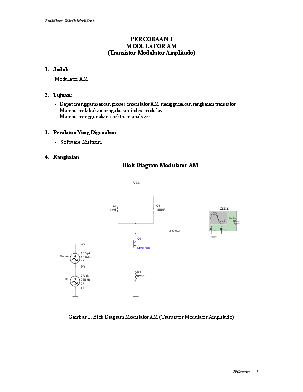 Doc Percobaan 1 Modulator Am Transistor Modulator Amplitudo