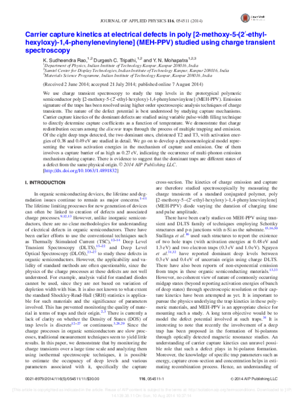 (PDF) Carrier capture kinetics at electrical defects in poly [2-methoxy ...