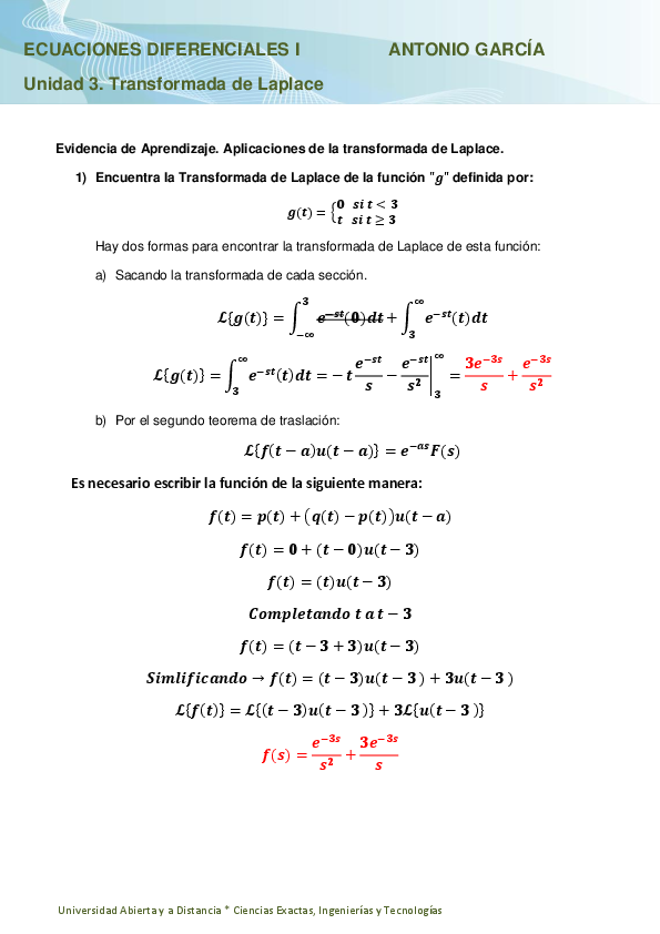 (PDF) ECUACIONES DIFERENCIALES I ANTONIO GARCÍA Unidad 3. Transformada de Laplace