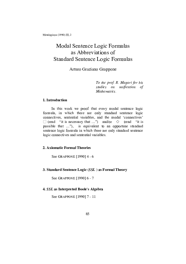 (PDF) Modal Sentence Logic Formulas as Abbreviations of Standard ...