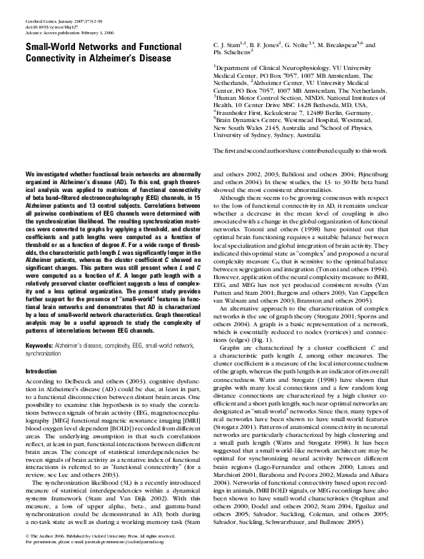 (PDF) Small-world networks and functional connectivity in Alzheimer's ...