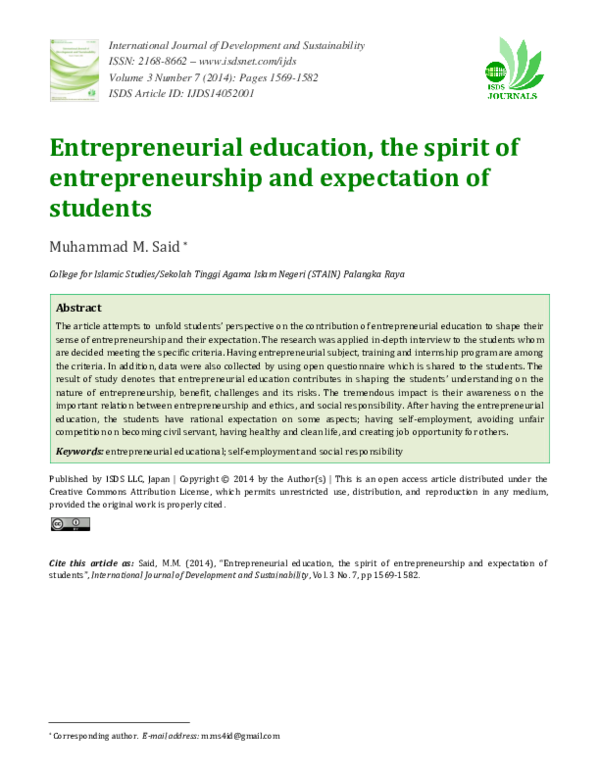 (PDF) Entrepreneurial education