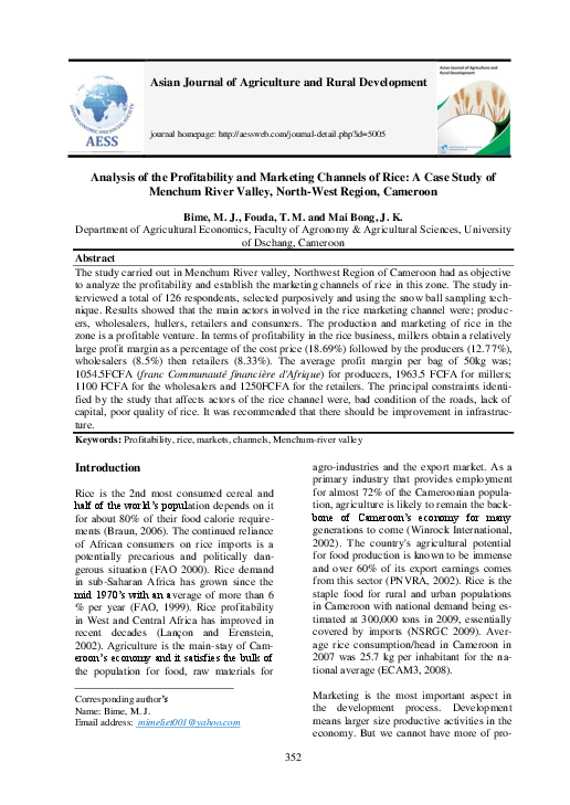 (PDF) Analysis of the Profitability and Marketing Channels of Rice: A ...