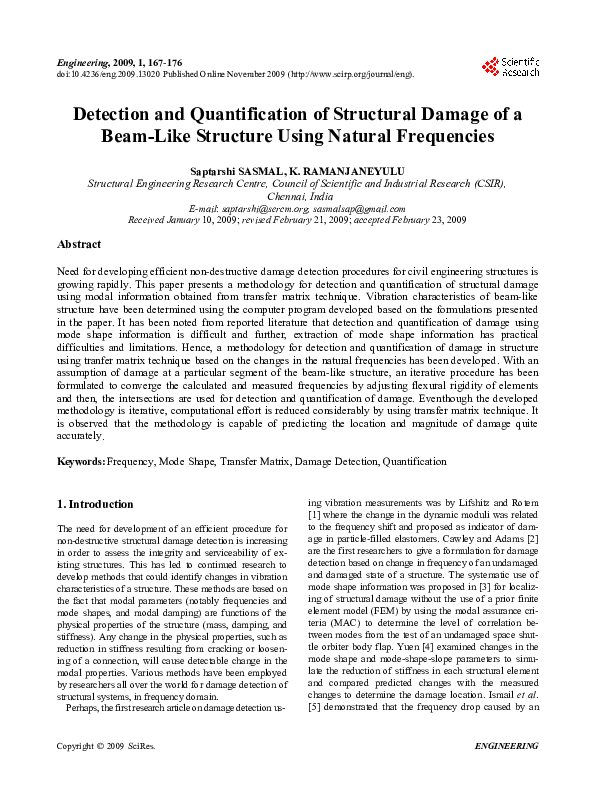(PDF) Detection and Quantification of Structural Damage of a Beam-Like Structure Using Natural ...