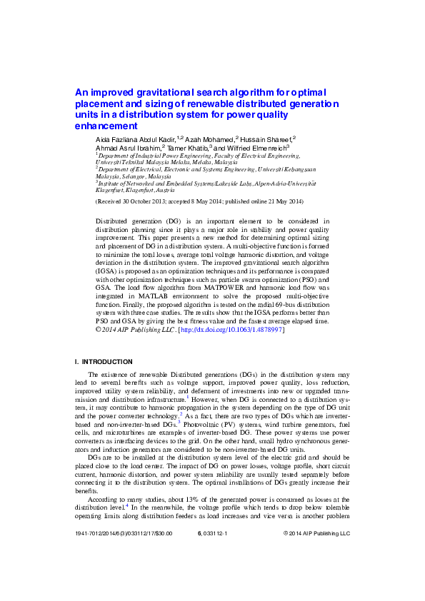 (PDF) An improved gravitational search algorithm for optimal placement and sizing of renewable ...