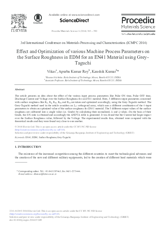 Pdf Effect And Optimization Of Various Machine Process Parameters On