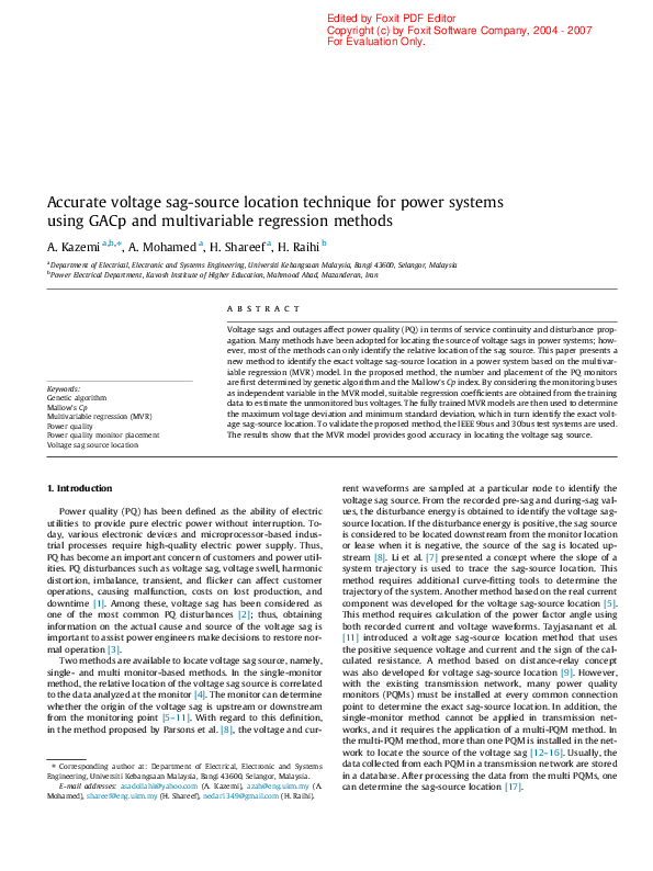 Pdf Accurate Voltage Sag Source Location Technique For Power Systems