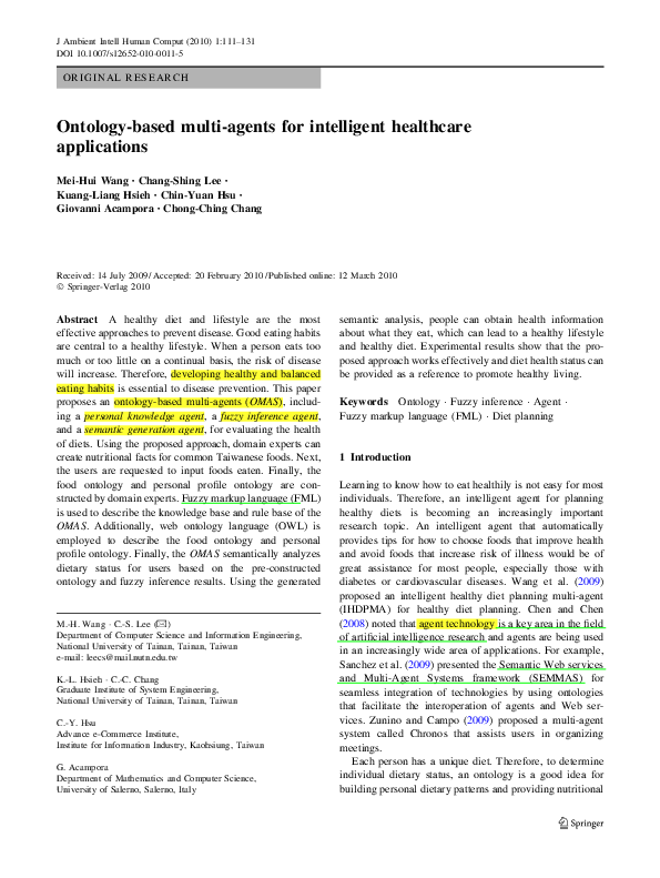 (PDF) Ontology-based multi-agents for intelligent healthcare applications