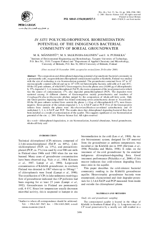 (PDF) IN SITU POLYCHLOROPHENOL BIOREMEDIATION POTENTIAL OF THE ...