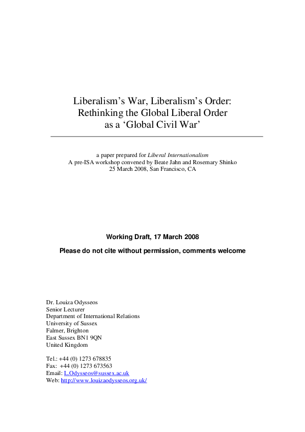 (PDF) Liberalism's War, Liberalism's Order: Rethinking the Global ...