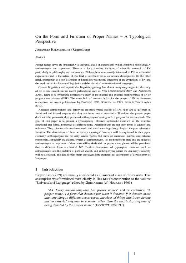 (PDF) Form and Function of Proper Names