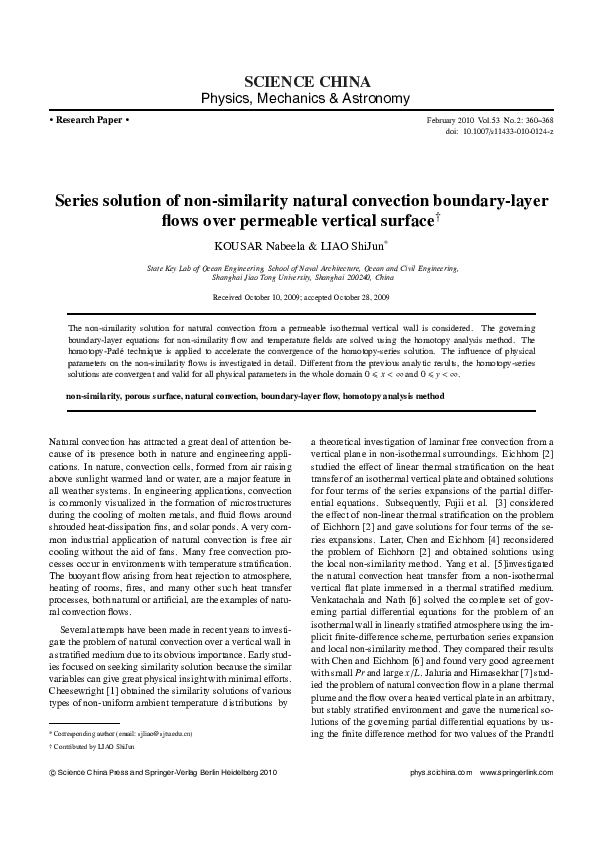 (PDF) Series solution of non-similarity natural convection boundary-layer flows over permeable ...