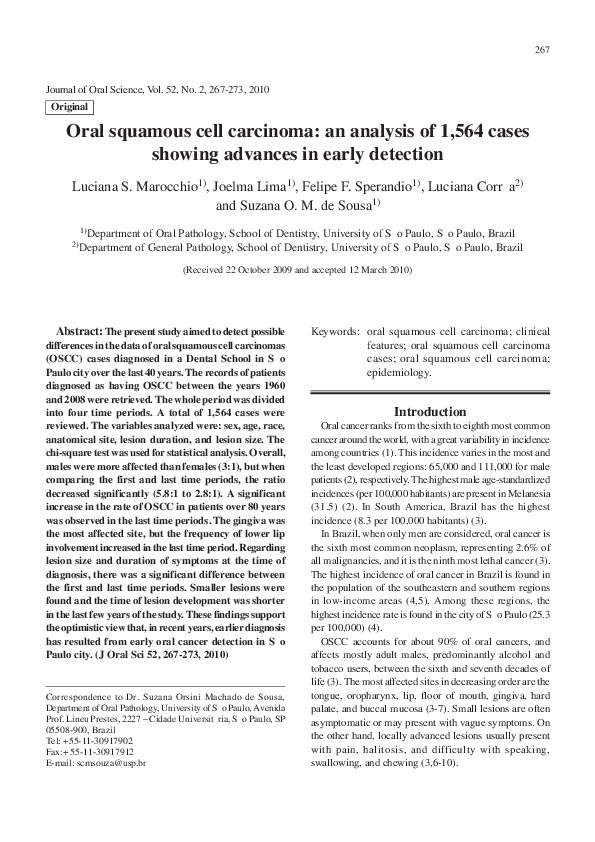 (PDF) Oral squamous cell carcinoma: an analysis of 1,564 cases showing ...