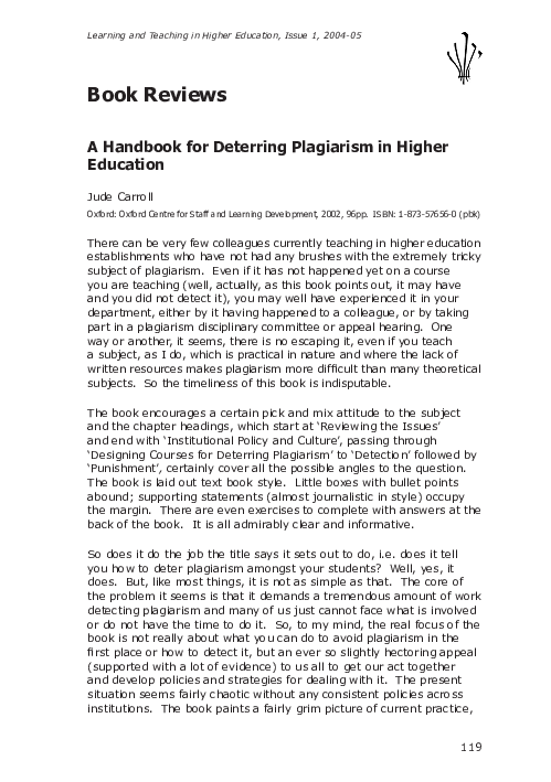 (PDF) A handbook for deterring plagiarism in higher education