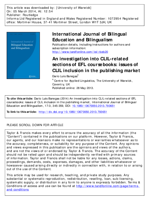 An investigation into CLIL-related sections of EFL coursebooks: issues ...