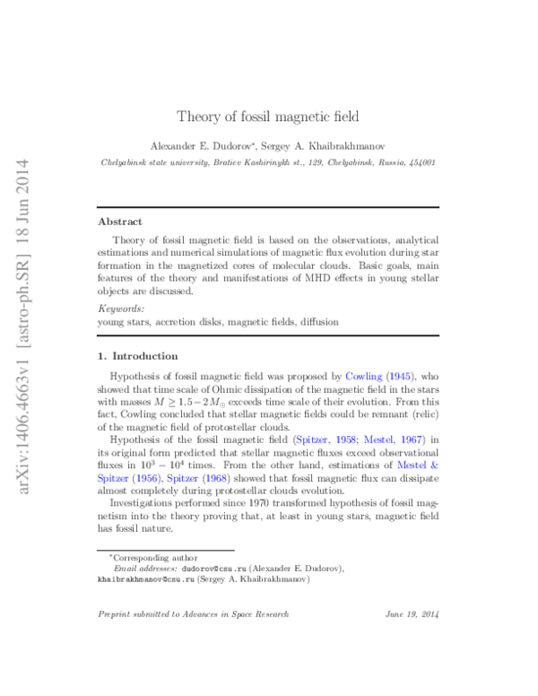 (PDF) Theory of fossil magnetic field