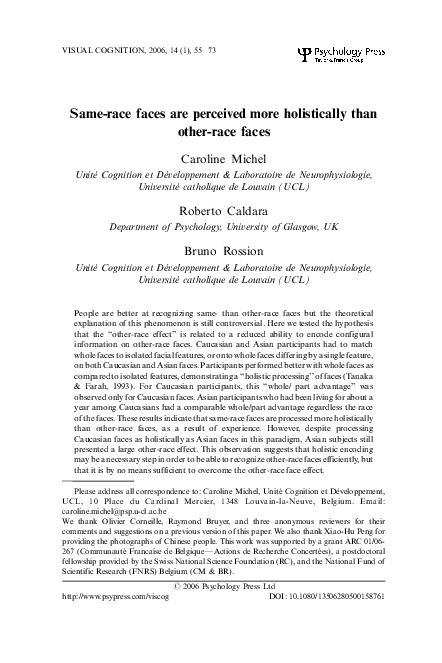 (PDF) Same-race faces are perceived more holistically than other-race faces