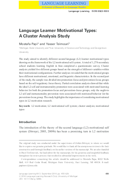 (PDF) Language learner motivational types: A cluster analysis study