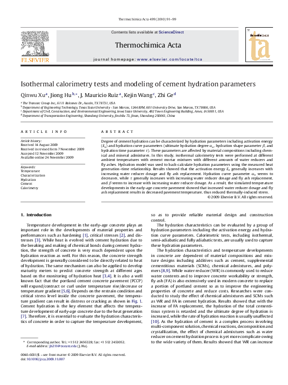 (PDF) Isothermal calorimetry tests and modeling of cement hydration ...