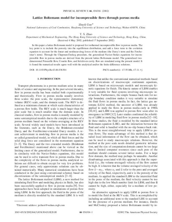 (PDF) Lattice Boltzmann model for incompressible flows through porous media
