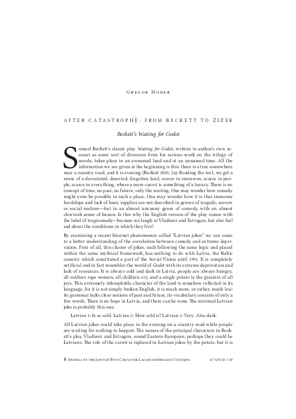 (PDF) After Catastrophe: From Beckett to Žižek, S Journal, 2014/6-7, 1-10