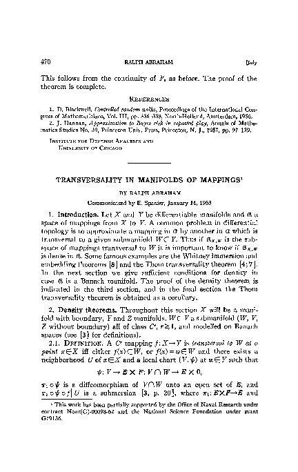 (PDF) Transversality in manifolds of mappings