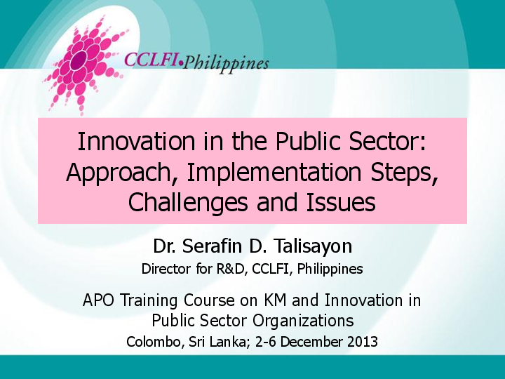 (PDF) Lecture 6: Innovation in the Public Sector: Approach ...