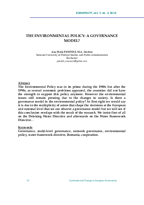 (PDF) The Environmental Policy: A Governance Model?