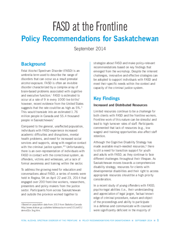 Key Findings and Policy Recommendations - FASD at the Frontline