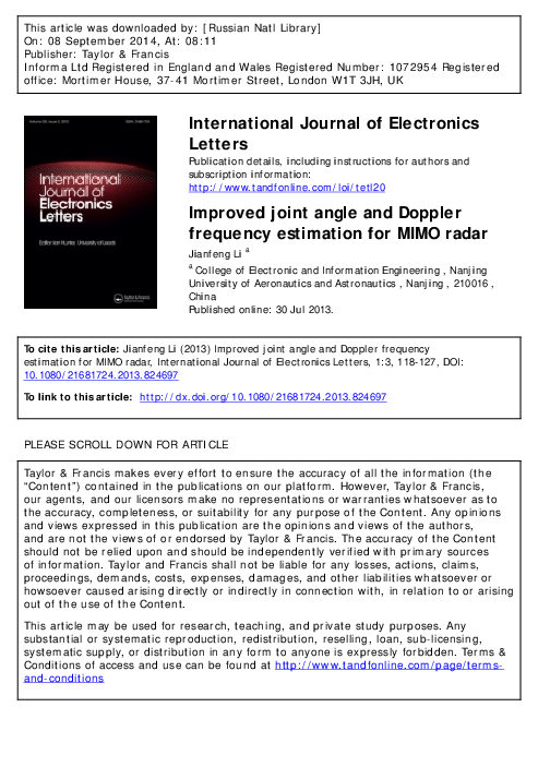 (PDF) Improved joint angle and Doppler frequency estimation for MIMO radar | Леонид Решетов ...