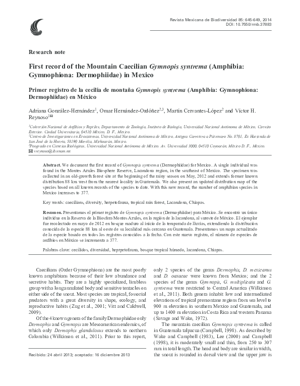 (PDF) First record of the Mountain Caecilian Gymnopis syntrema ...