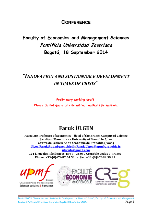 (PDF) INNOVATION AND SUSTAINABLE DEVELOPMENT IN TIMES OF CRISIS