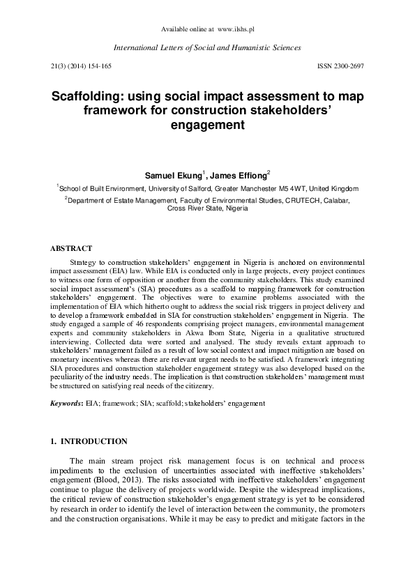 (PDF) Scaffolding: using social impact assessment to map framework for ...