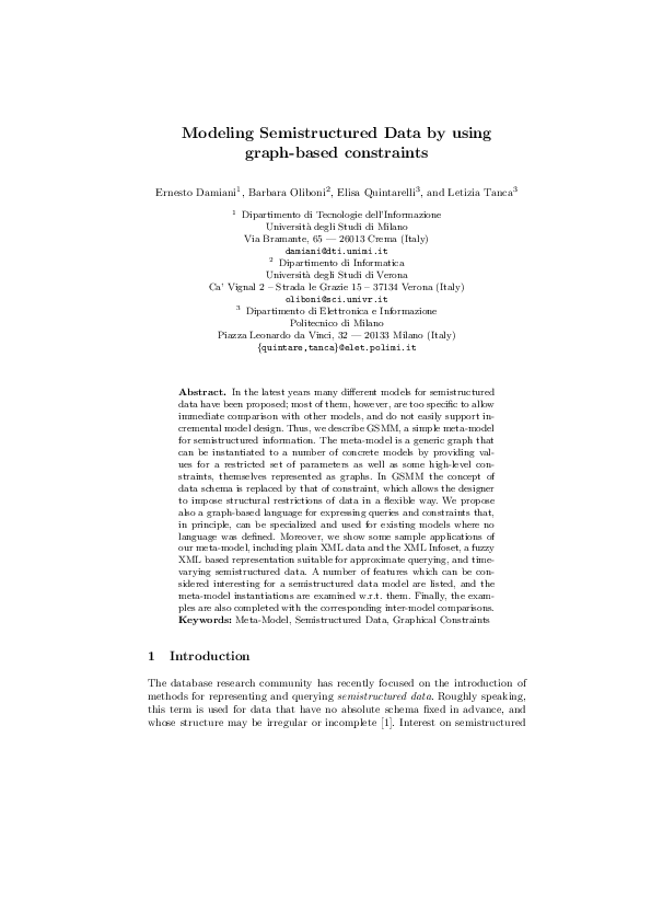 (PDF) Modeling Semistructured Data by Using Graph-Based Constraints
