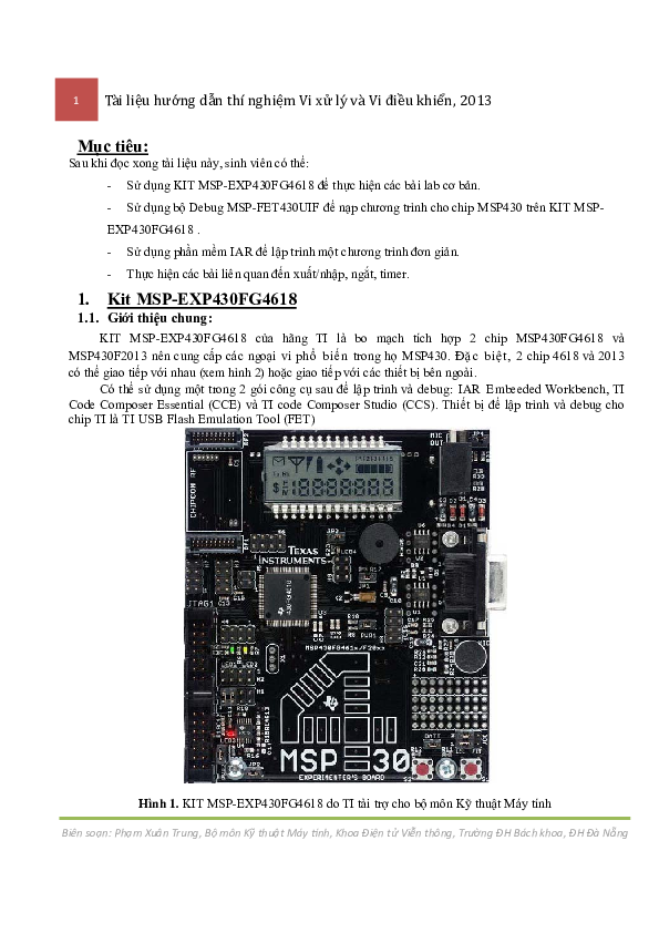 (PDF) Sử dụng bộ Debug MSP-FET430UIF để nạp chương trình cho chip MSP430 trên KIT MSP