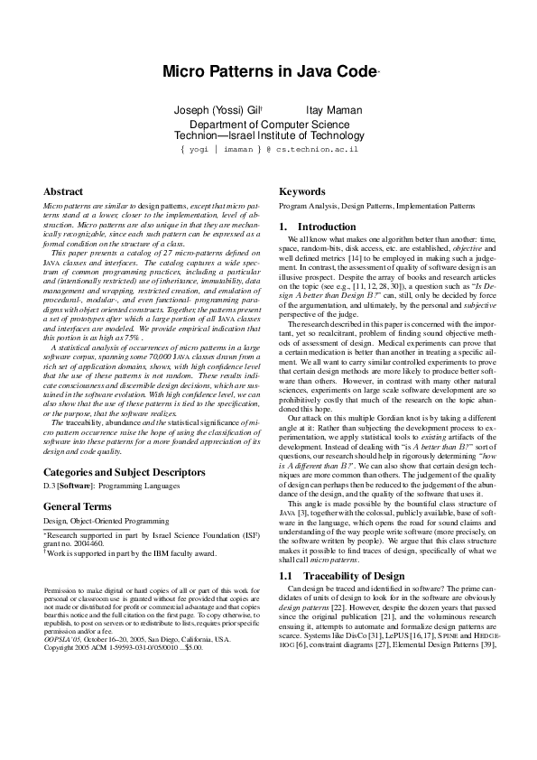 (PDF) Micro patterns in Java code