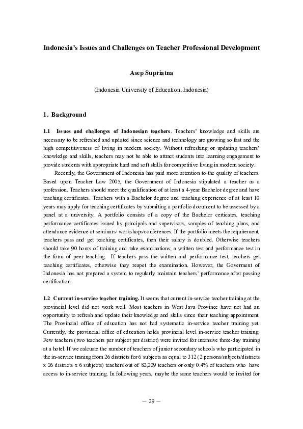 (PDF) Indonesia’s Issues and Challenges on Teacher Professional Development