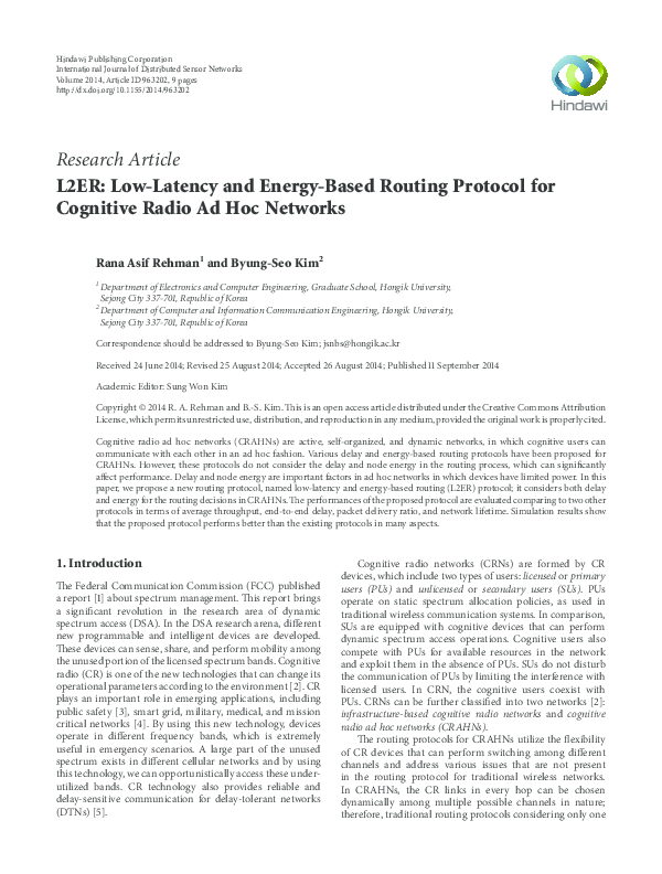 Pdf L2er Low Latency And Energy Based Routing Protocol For Cognitive