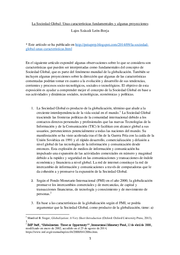 (DOC) La Sociedad Global: Unas características fundamentales y algunas ...