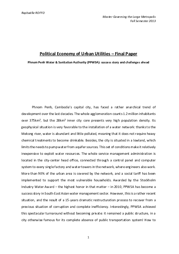 (PDF) Phnom Penh Water & Sanitation Authority (PPWSA): success story ...